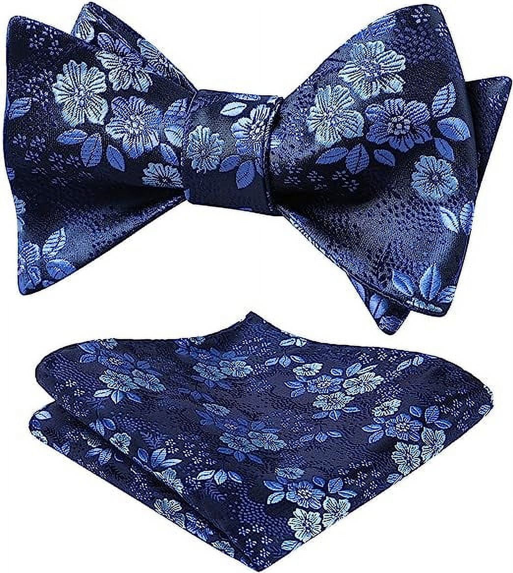 HISDERN Mens Bow Ties Navy Blue Floral Bowtie Self Tie Bowtie ...