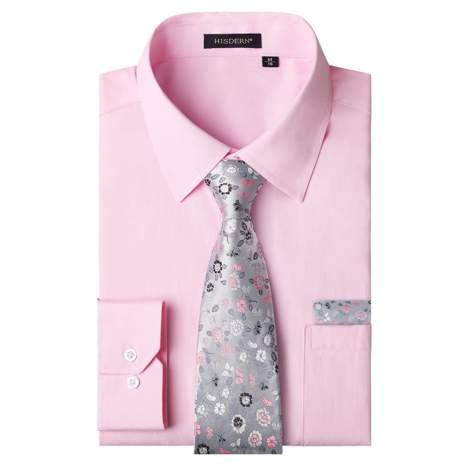 HISDERN Mens Pink Dress Shirt Long Sleeve Formal Collar Shirts with ...