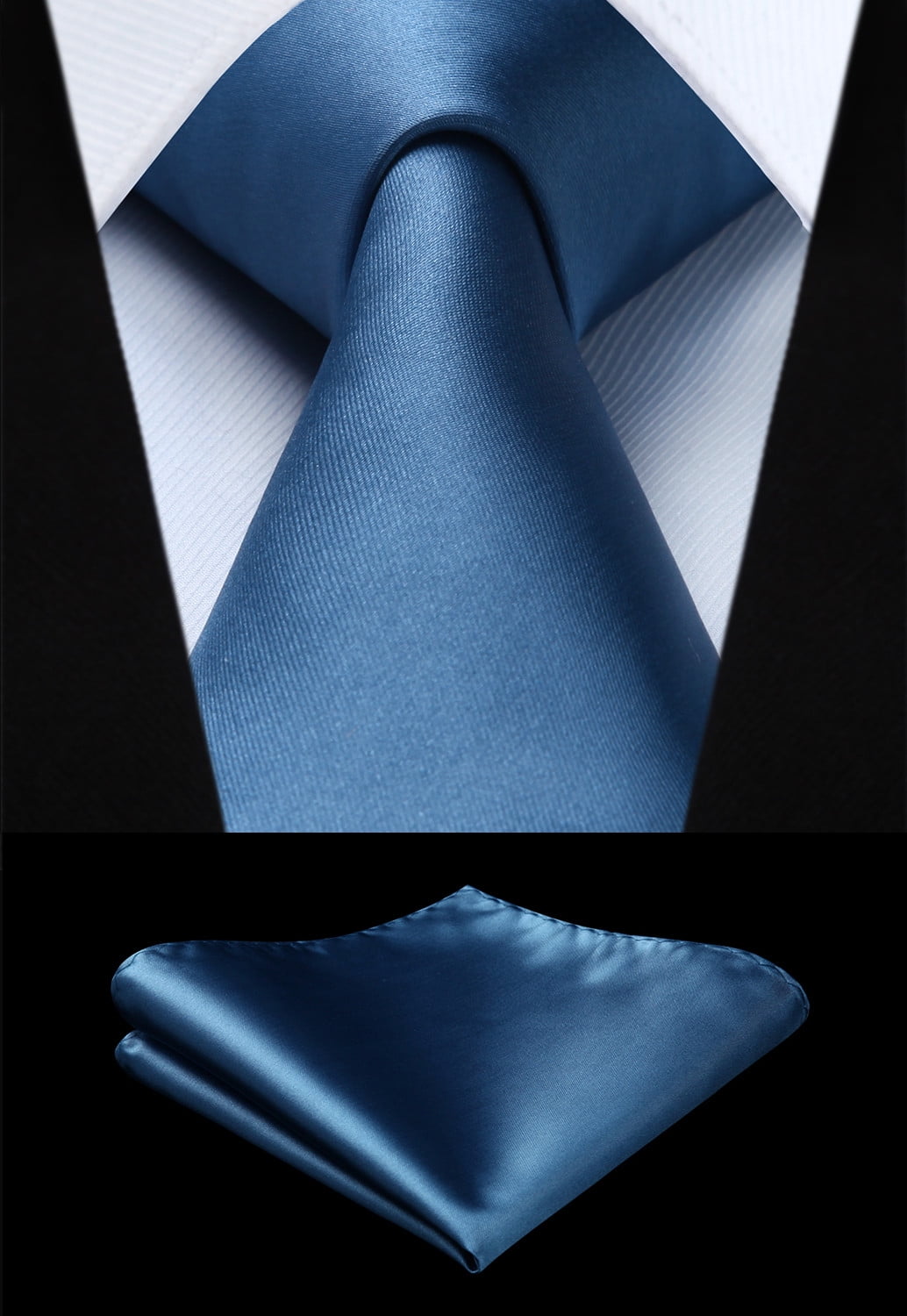 HISDERN Mens Solid Color Ties Formal Satin Necktie and Pocket Square ...
