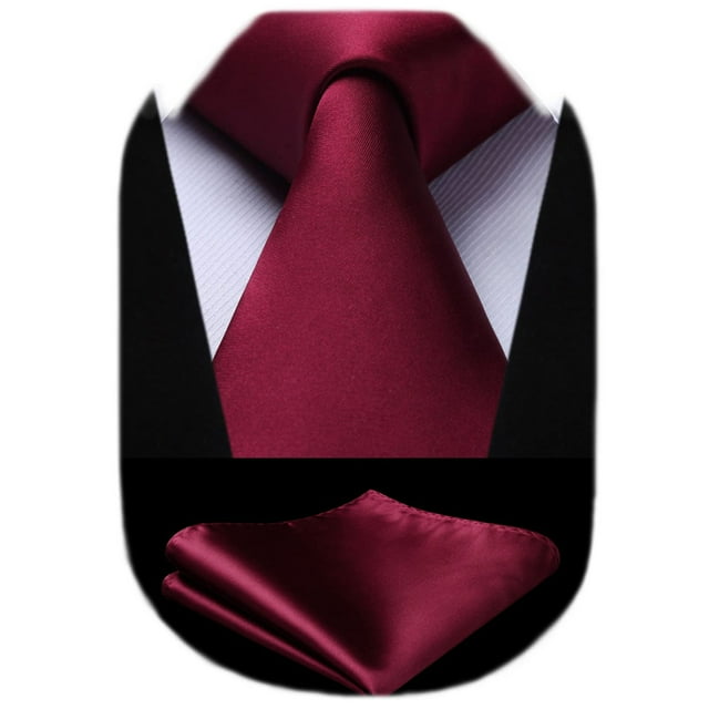 HISDERN Mens Solid Color Ties Formal Satin Necktie and Pocket Square ...