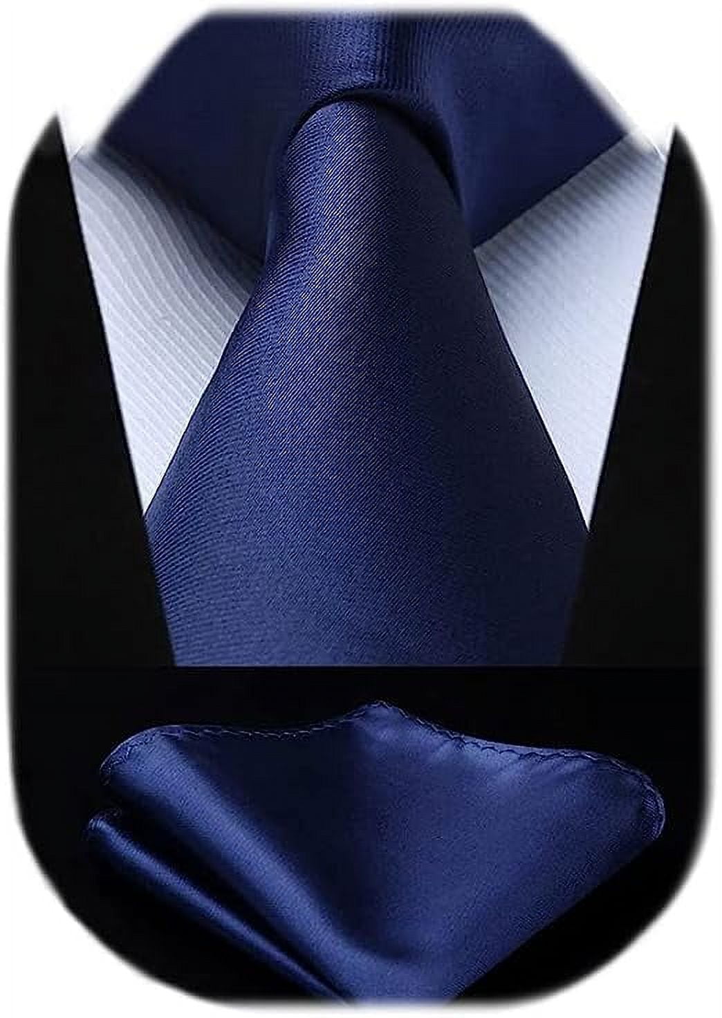 HISDERN Mens Solid Color Ties Formal Satin Tie Extra Long Navy Blue ...