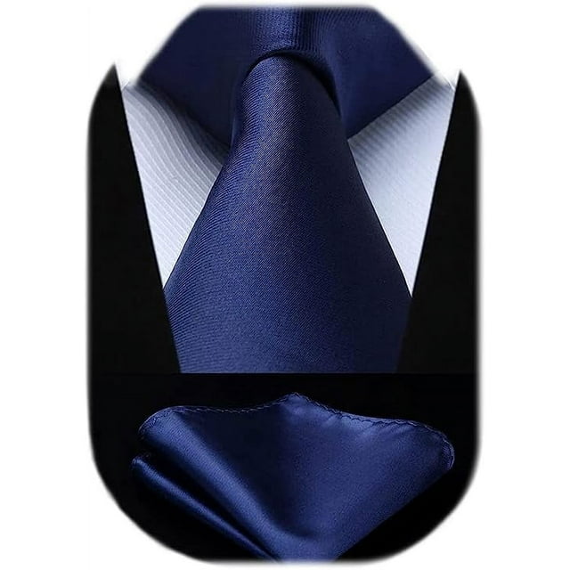 HISDERN Mens Solid Color Ties Formal Satin Tie Extra Long Navy Blue ...