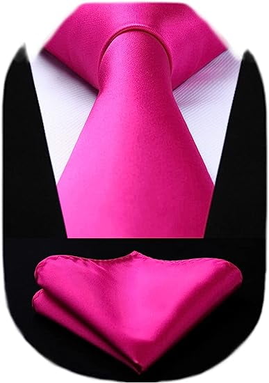 HISDERN Pink Extra Long Tie Mens Solid Color Ties Formal Satin Necktie ...