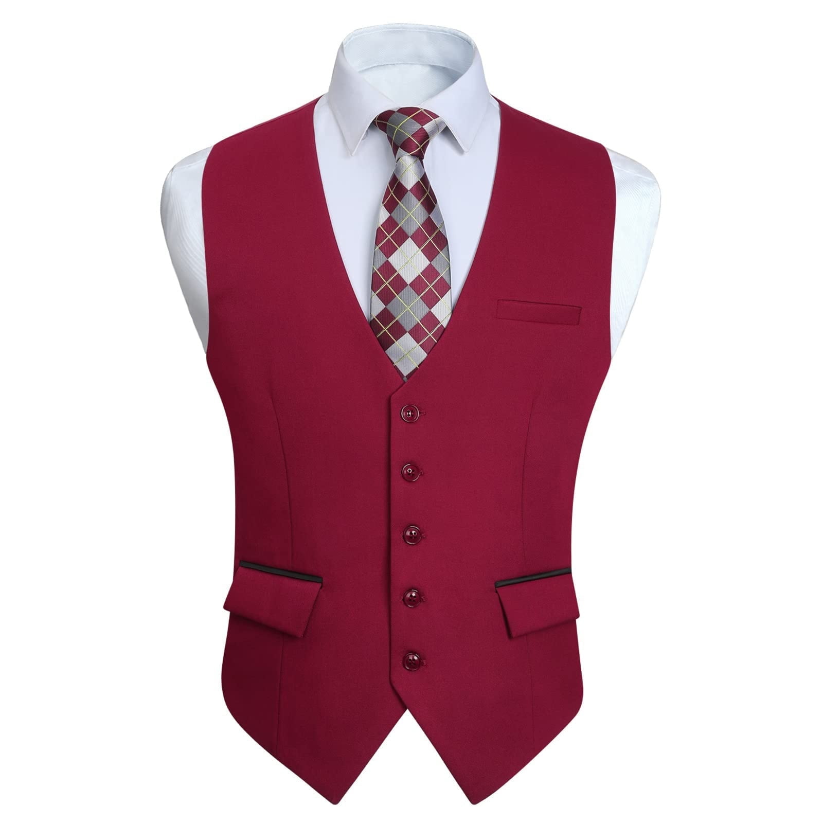 HISDERN Mens Suit Vest Lightweight Slim Fit Formal Waistcoat V-Neck ...