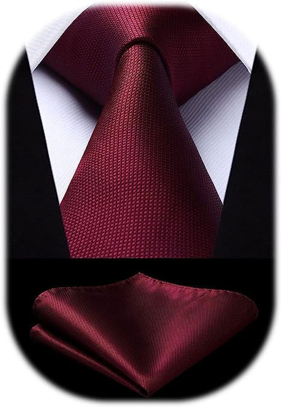 HISDERN Mens Ties Burgundy Plaid Tie Pocket Square Set Formal Checkered Wedding Business ...
