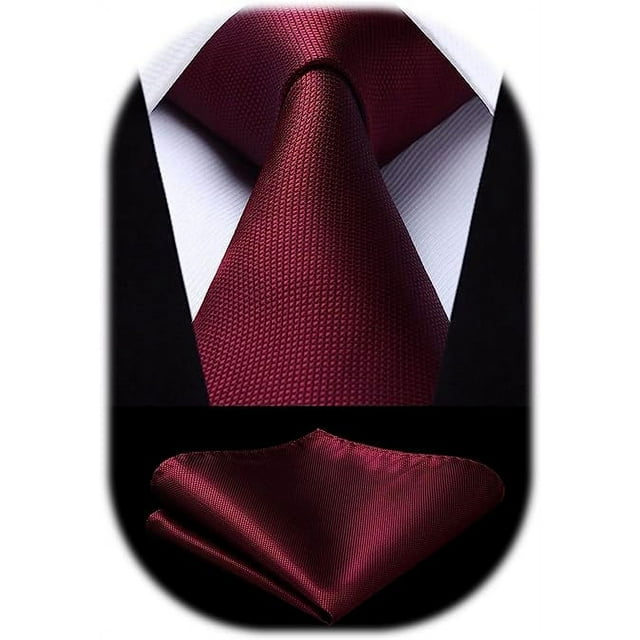 HISDERN Mens Ties Burgundy Plaid Tie Pocket Square Set Formal Checkered ...