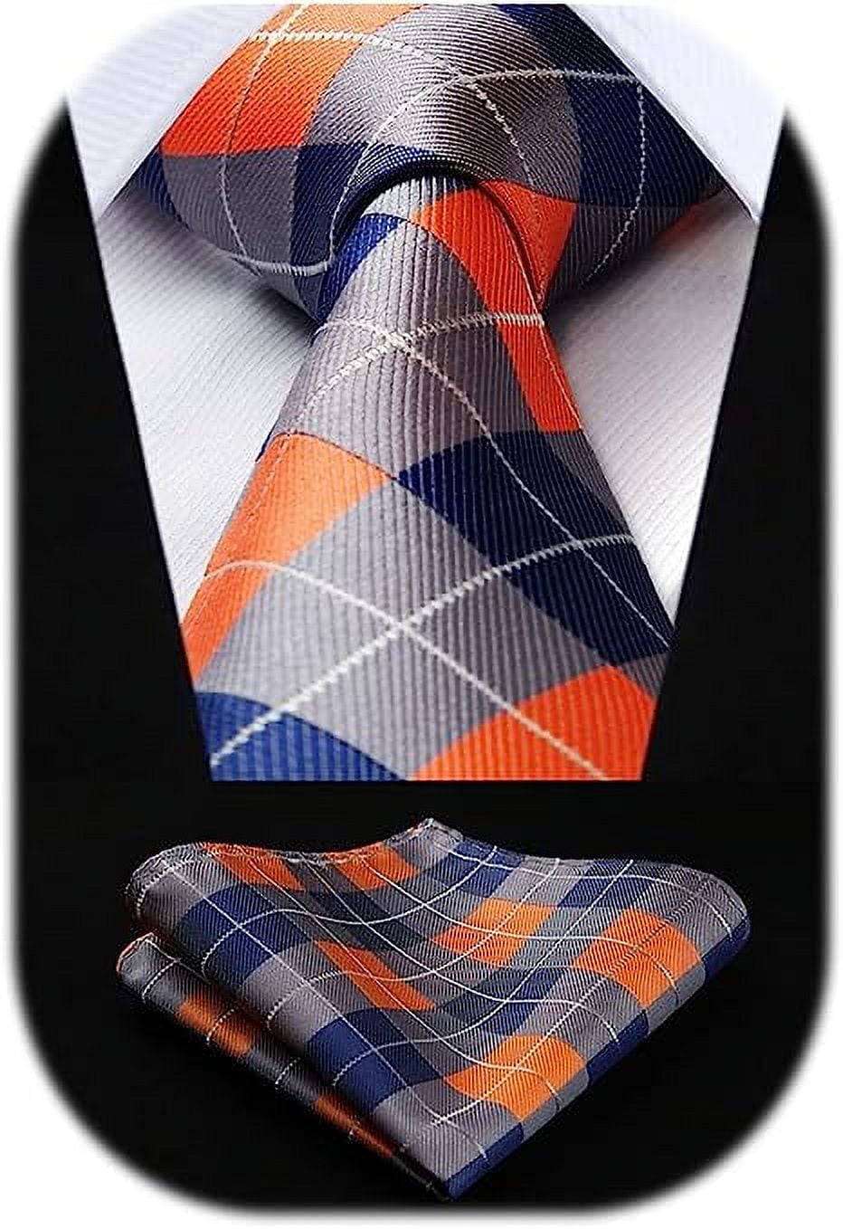 HISDERN Mens Ties Plaid Tie Pocket Square Set Classic Woven Formal ...
