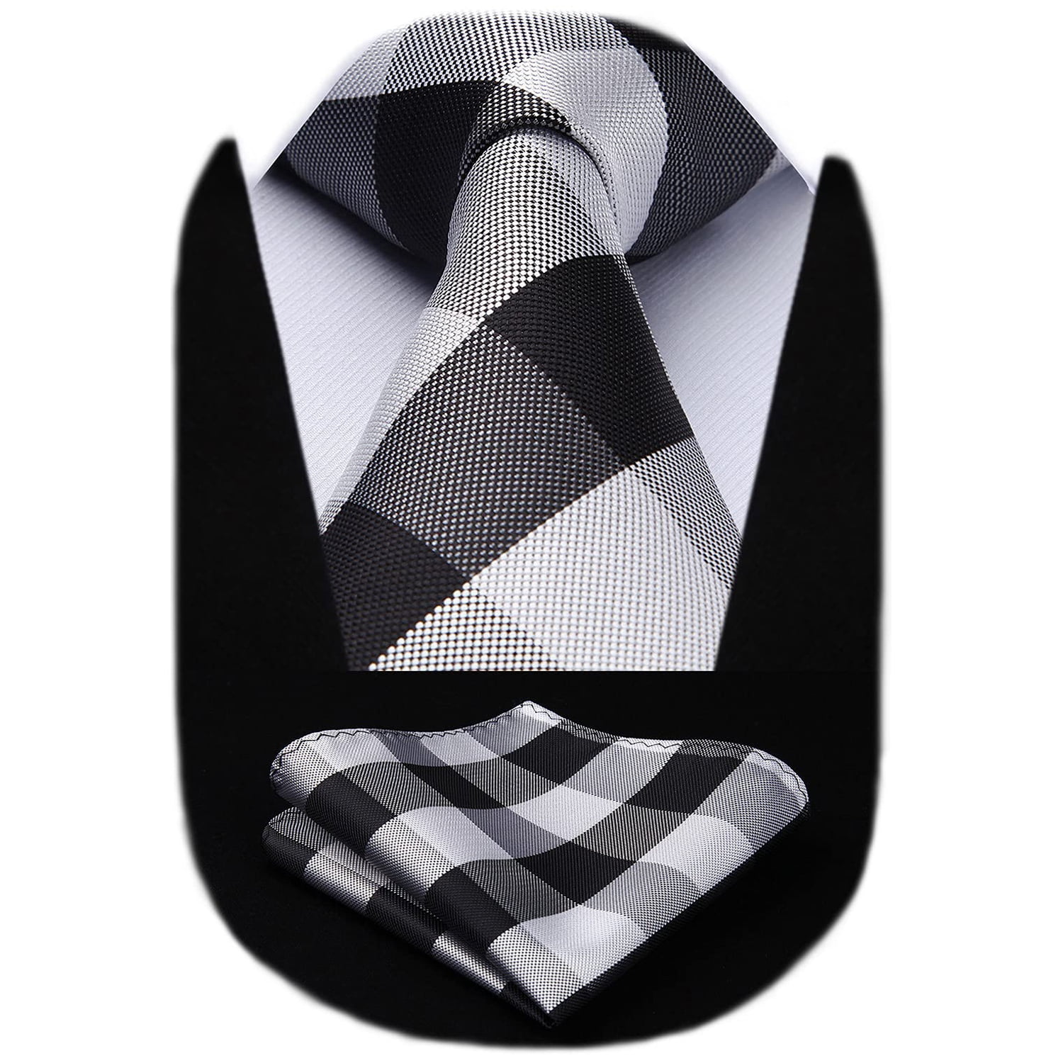 HISDERN Mens Ties Plaid Tie and Pocket Square Set Classic Woven Formal ...