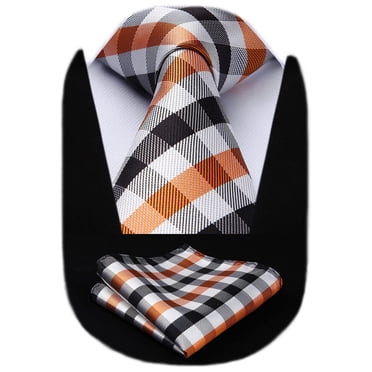 HISDERN Silk Suit Men's Plaid Checkered Tie & Pocket Square Set, Woven ...