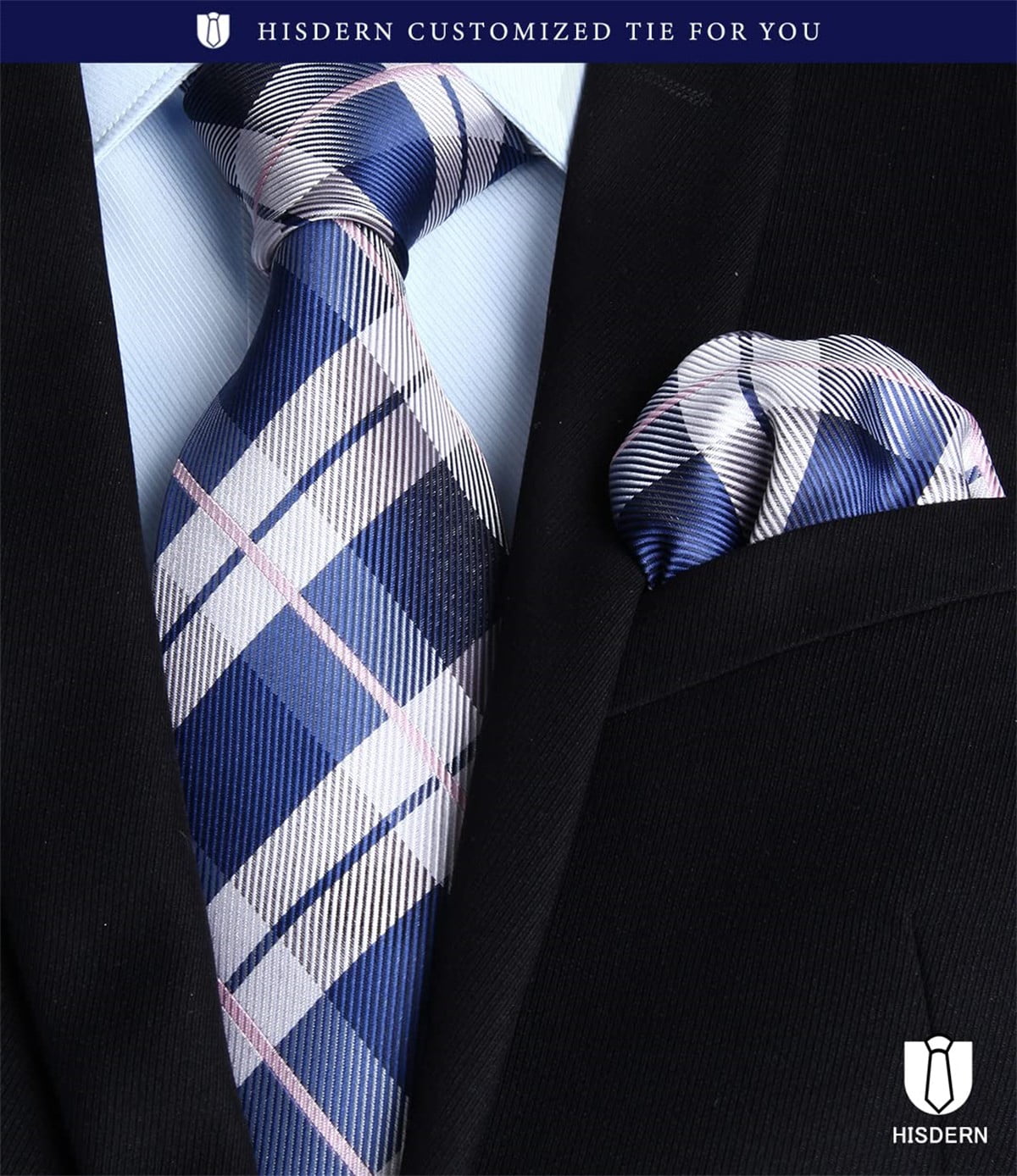 HISDERN Mens Ties Plaid Tie and Pocket Square Set Woven Formal ...