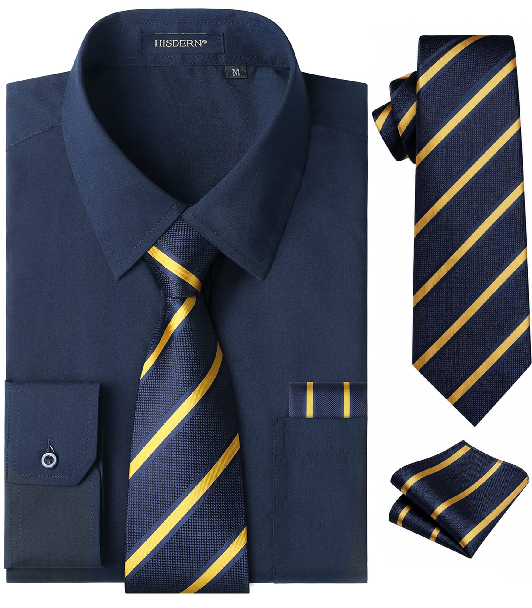 HISDERN Navy Blue Dress Shirts for Men Casual Button Down Long Sleeve ...