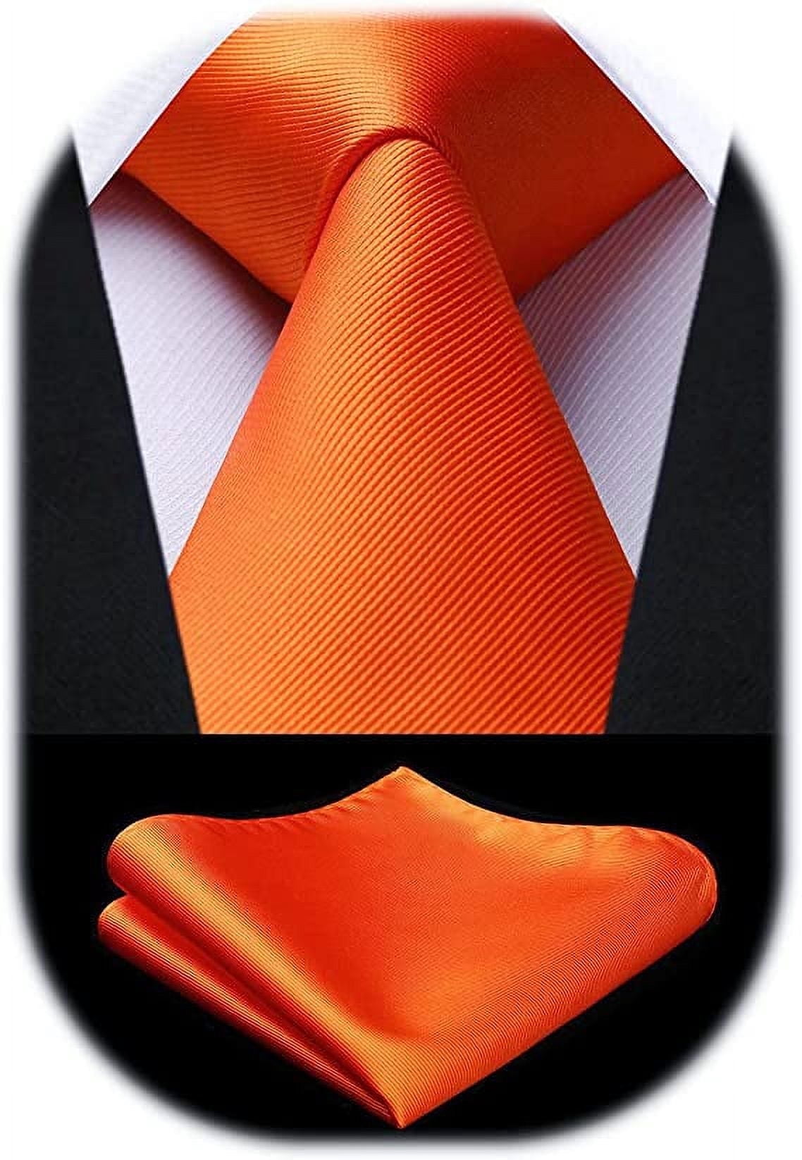 HISDERN Orange Ties for Men Business Tie and Pocket Square Set Classic ...