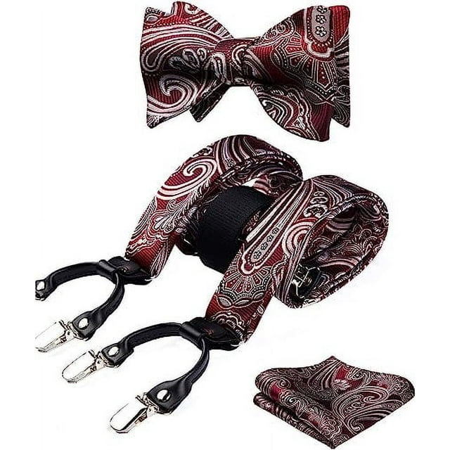 HISDERN Paisley Bow Tie and Suspenders for Men Suspender and Bowtie ...