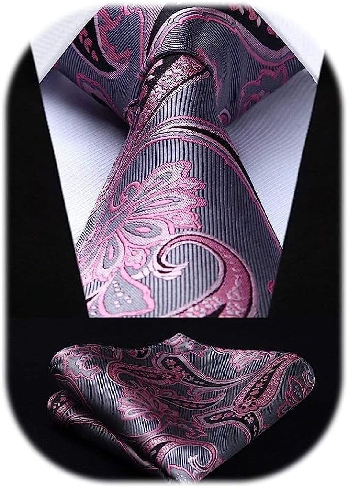 HISDERN Paisley Ties for Men Classic Extra Long Floral Tie and Pocket ...