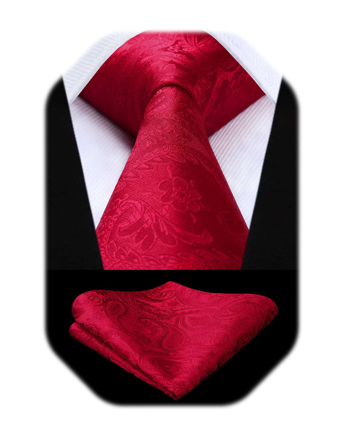 HISDERN Elegant Floral Paisley Men's Silk Tie & Pocket Square Set, Red ...