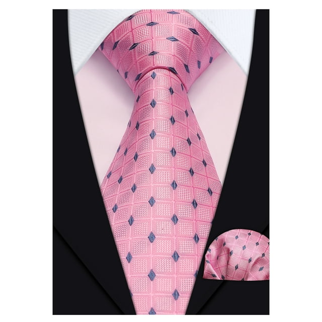 HISDERN Men's Plaid Tie & Pocket Square Set, Silk Blend, Formal ...