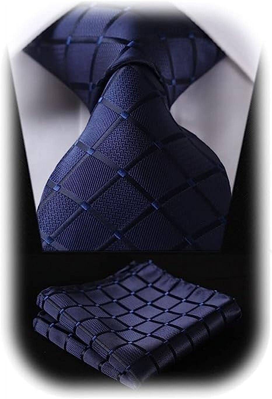 HISDERN Plaid Checkered Tie Handkerchief Woven Classic Formal Men's ...