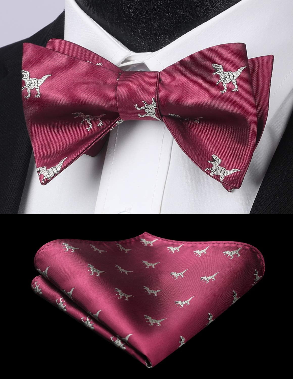 HISDERN Red Self Tie Bow Tie for Men Animal Fun Bowties Pocket Square ...
