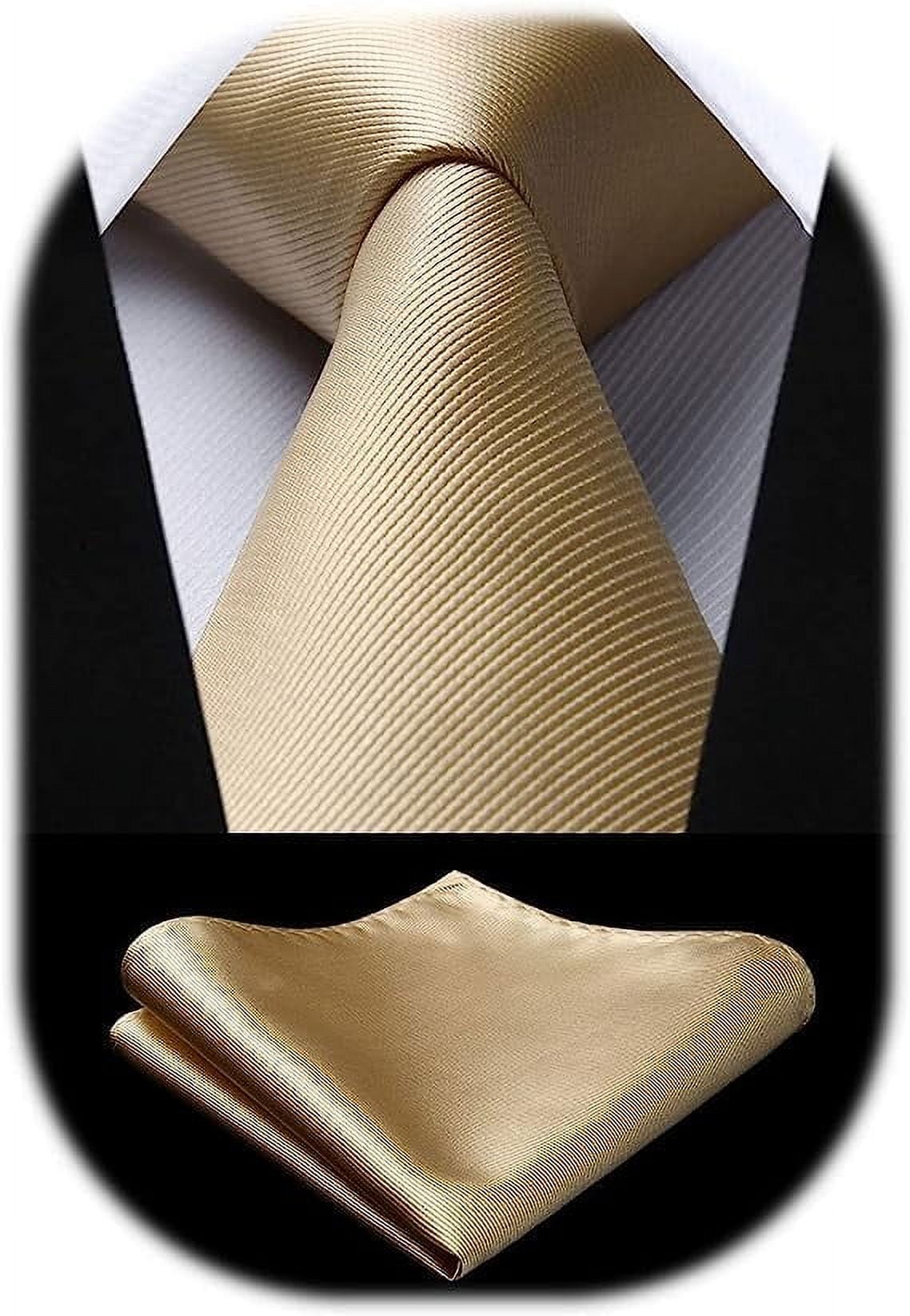 HISDERN Men's Solid Color Long Silk Business Tie and Pocket Square Set ...