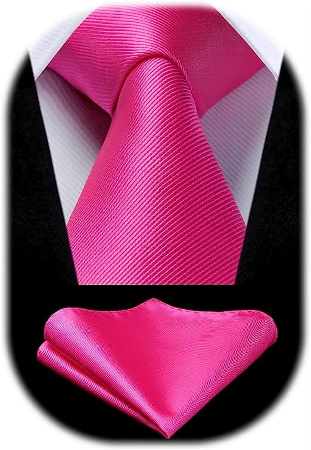 HISDERN Solid Color Tie & Pocket Square Set, Satin, Pink - Walmart.com