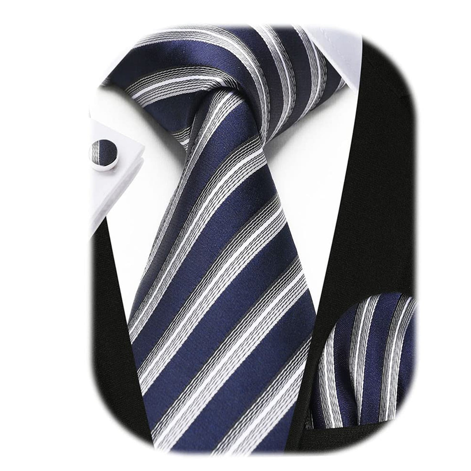 HISDERN Stripe Ties for Men with Pocket Square Set Classic Silk Formal ...