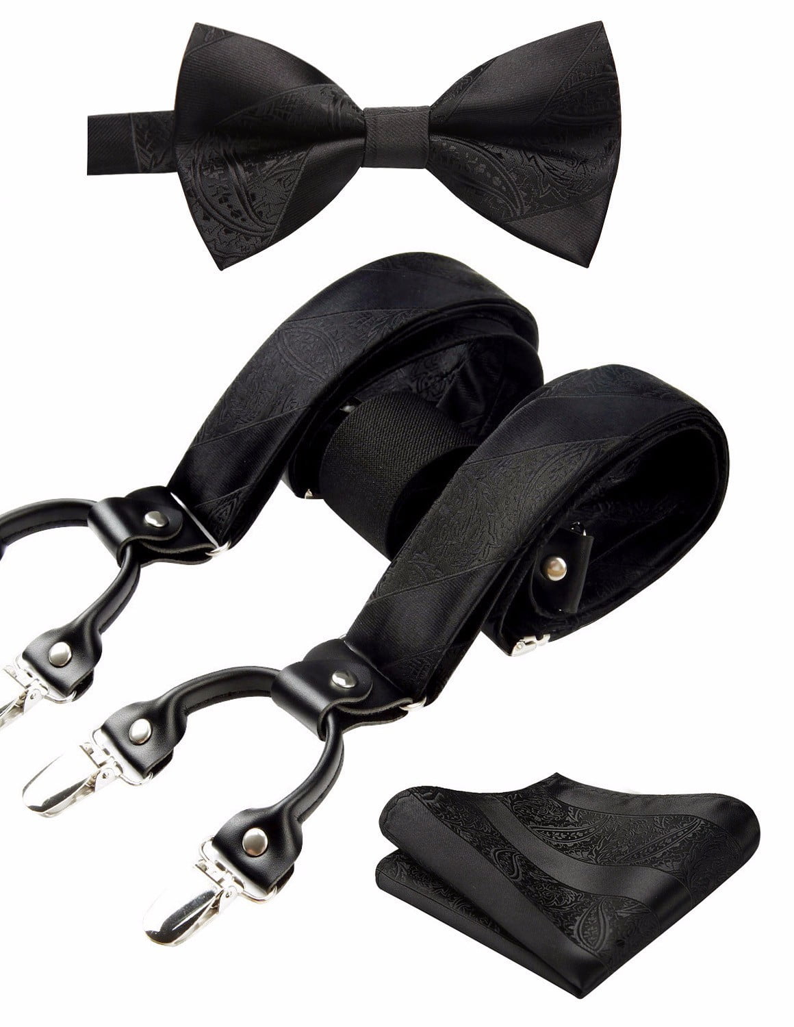 HISDERN Suspenders and Bow Ties for Mens Black Bowties Suspender Pocket ...