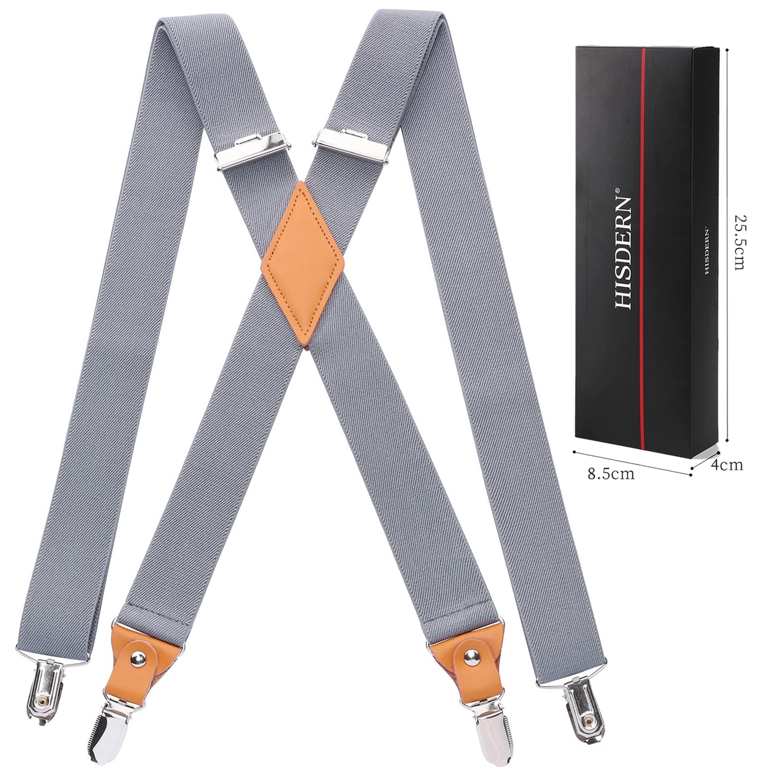 HISDERN Grey Men's Suspenders, Heavy Duty X-Back, Adjustable Elastic ...