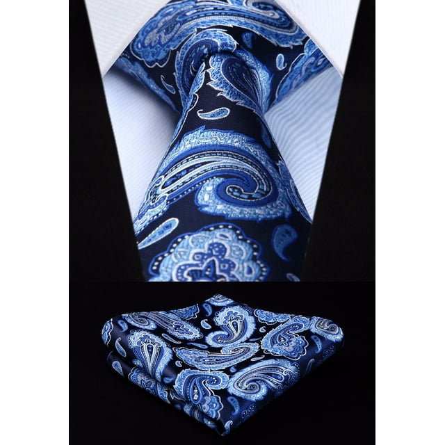 HISDERN Tie for Men Paisley Floral Tie Handkerchief Woven Business ...
