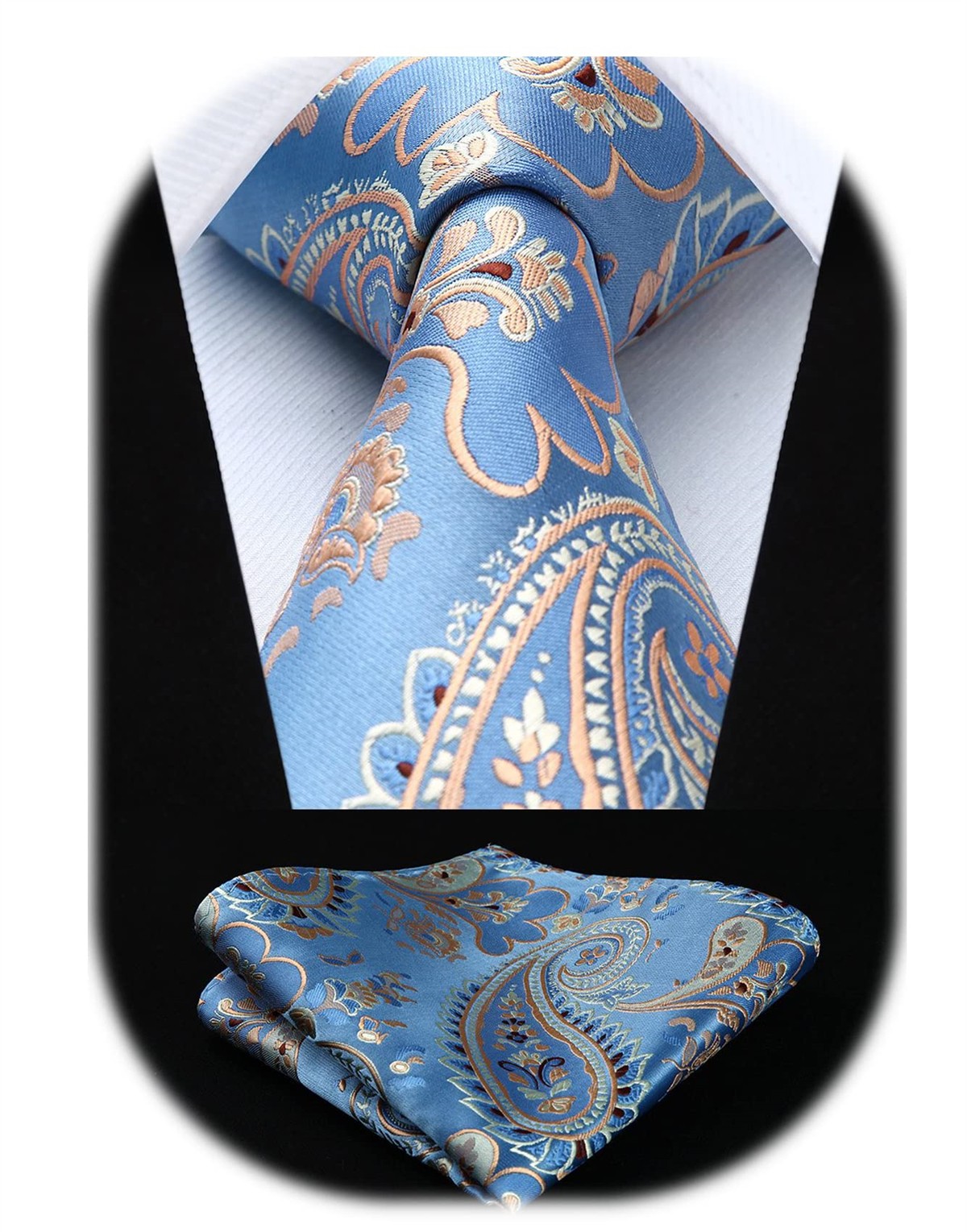 HISDERN Tie for Men Paisley Floral Tie Handkerchief Woven Business ...