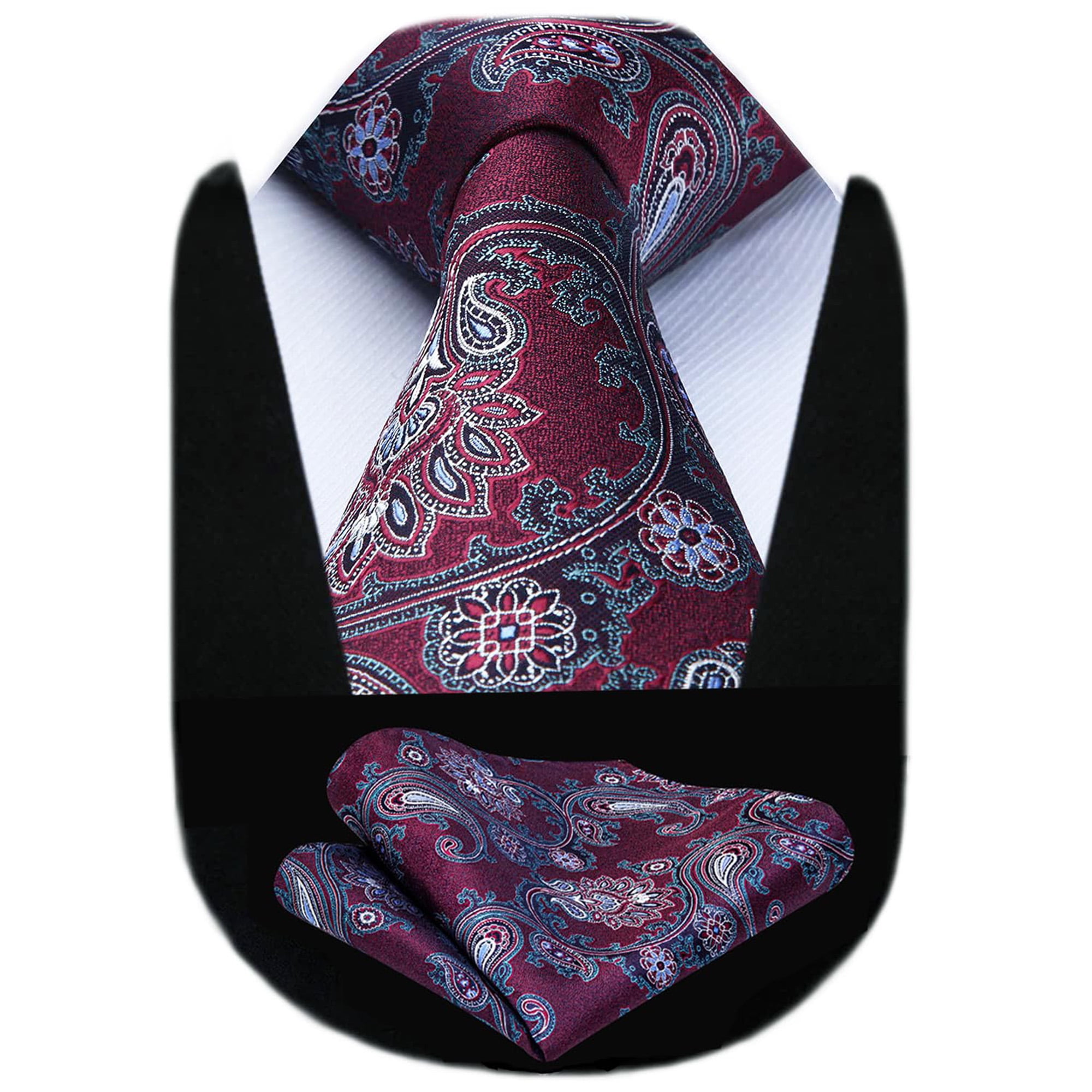 HISDERN Tie for Men Paisley Floral Tie Handkerchief Woven Business ...