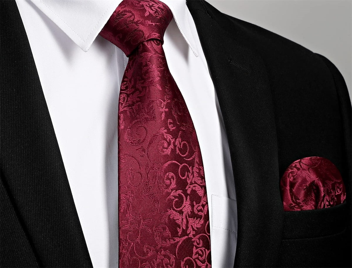 HISDERN Tie for Men Paisley Floral Tie Handkerchief Woven Business ...