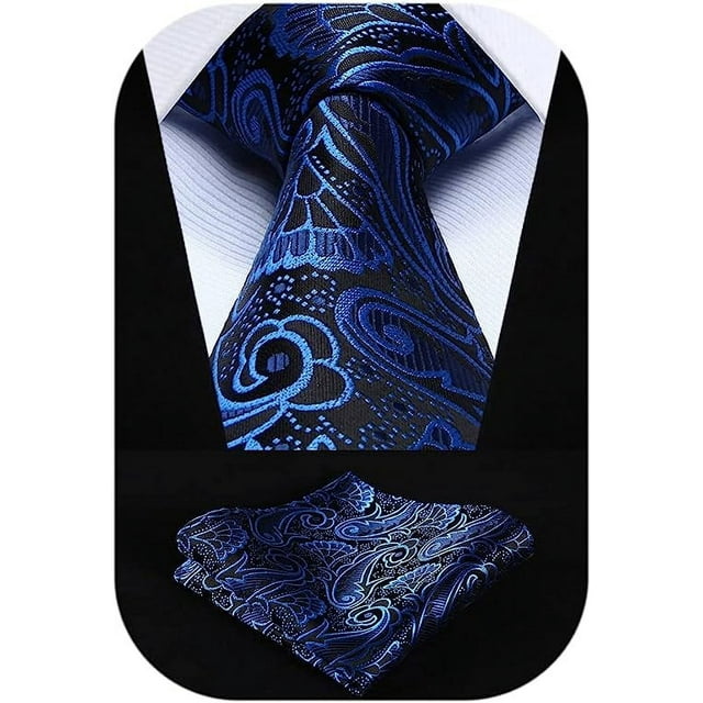 HISDERN Men's Silk Necktie, Paisley Tie and Pocket Square Set, Woven ...