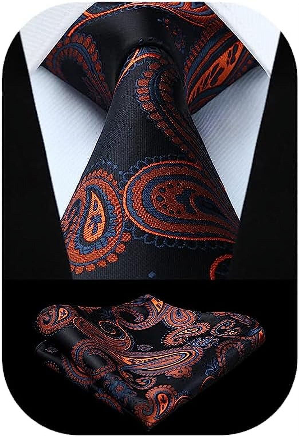 HISDERN Men's Paisley Necktie and Pocket Square Set, Woven Classic ...