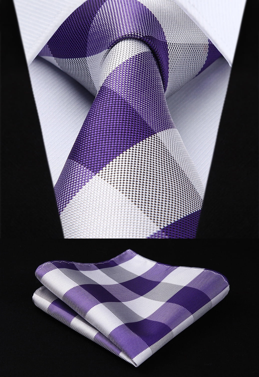 HISDERN Purple Ties for Men Plaid Checkered Tie with Pocket Square Set ...