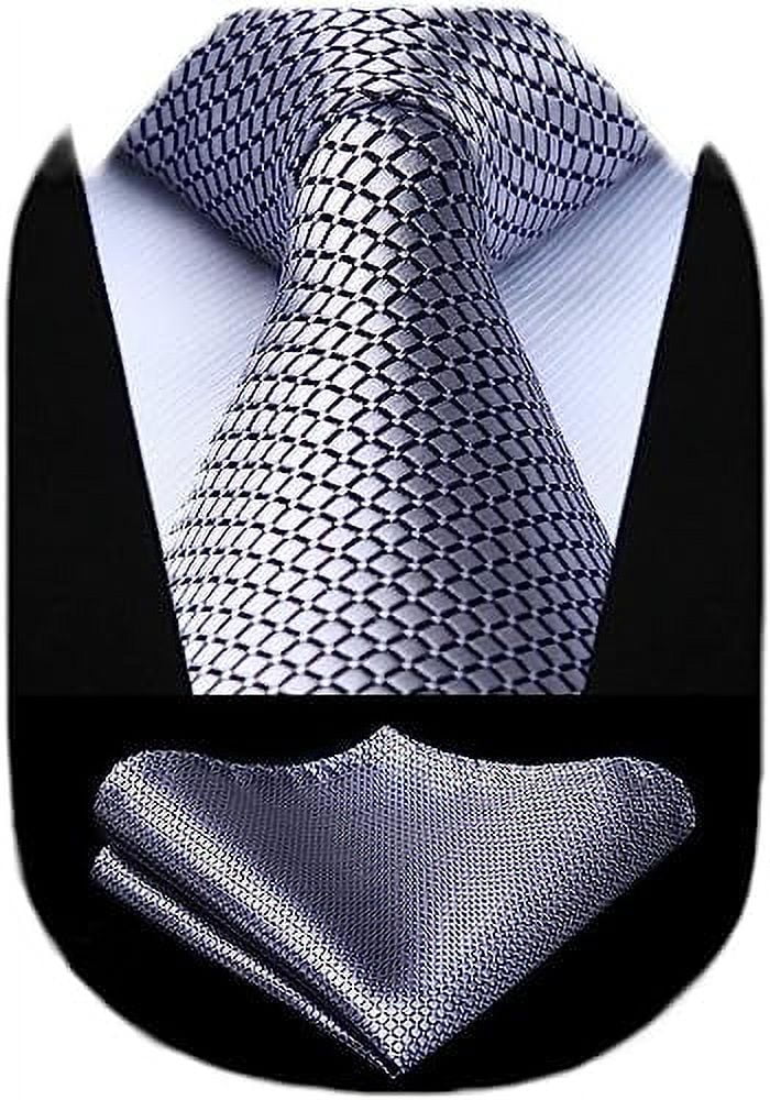 HISDERN Ties for Men Plaid Checkered Tie with Pocket Square Woven ...