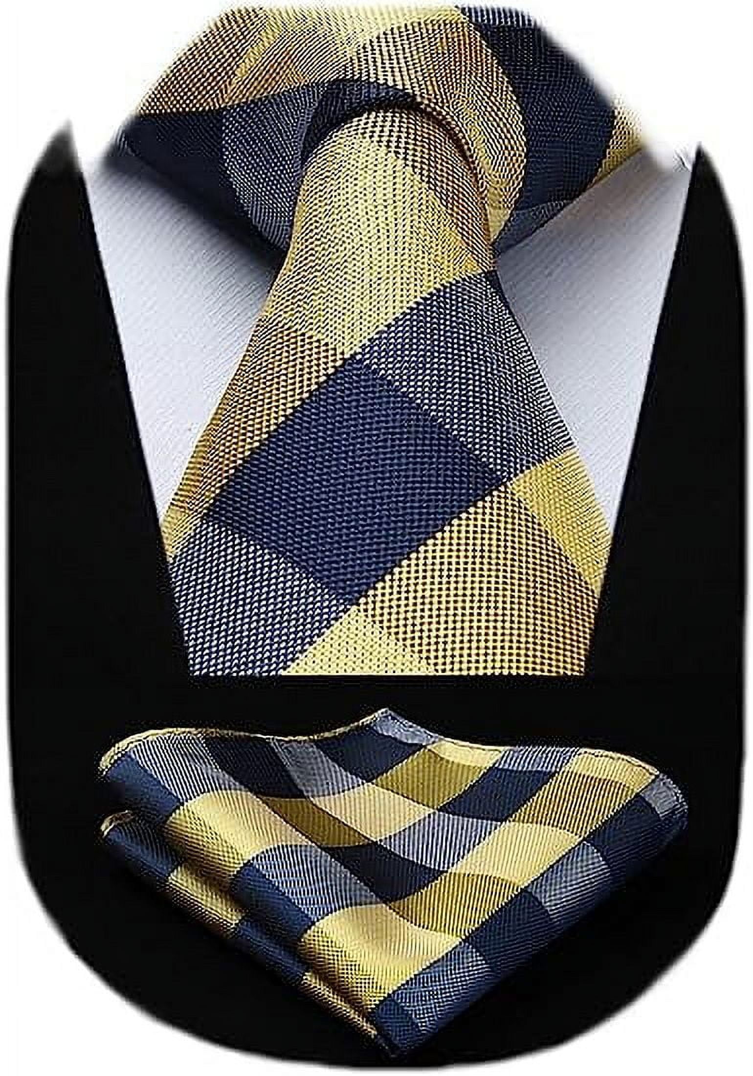 HISDERN Yellow Plaid Ties for Men Extra Long Silk Tie and Pocket Square 63 inches Men's Neckties ...