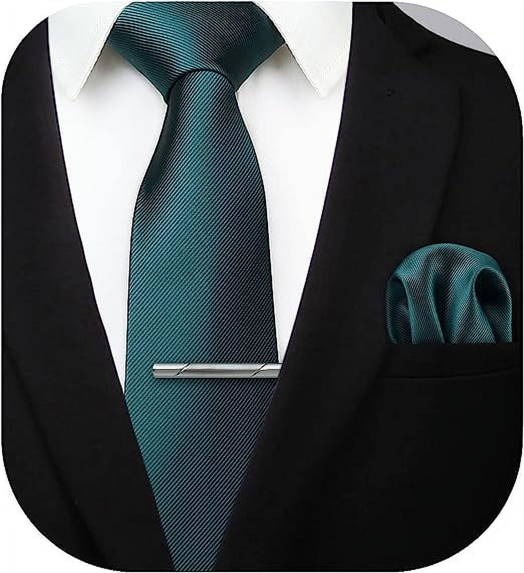 HISDERN Elegant Men's Necktie Set - Solid Color Woven Tie, Pocket ...