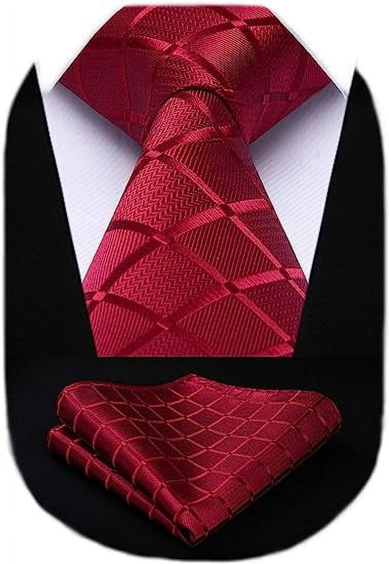 HISDERN Men's Silk Blend Extra Long Plaid Necktie and Pocket Square Set ...