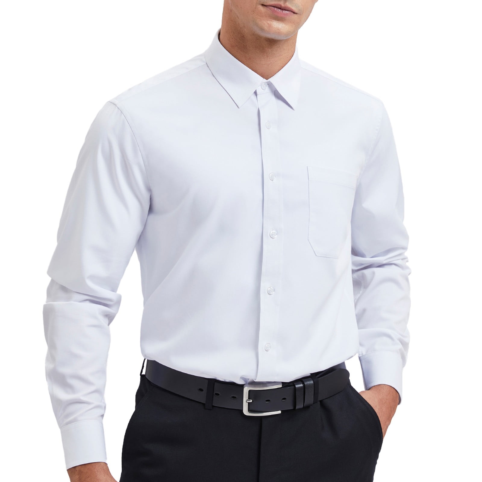 HISDERN White Button Down Shirts for Men Long Sleeve Basics Dress Shirt ...