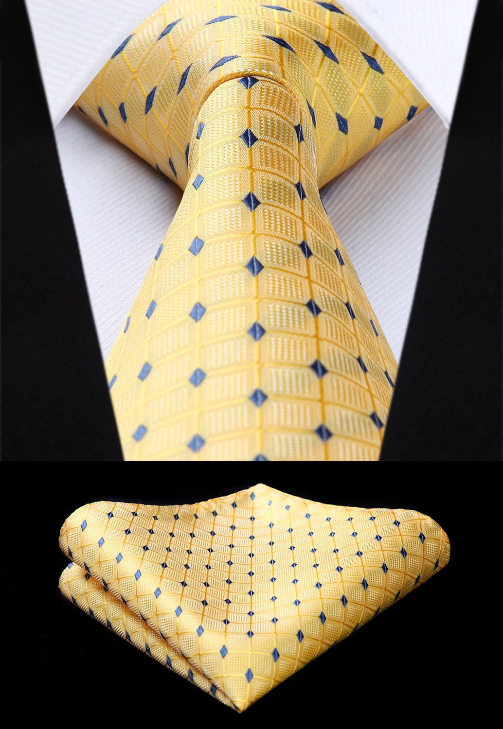 HISDERN Yellow Ties for Men Plaid Mens Ties Pocket Square Tie Set ...