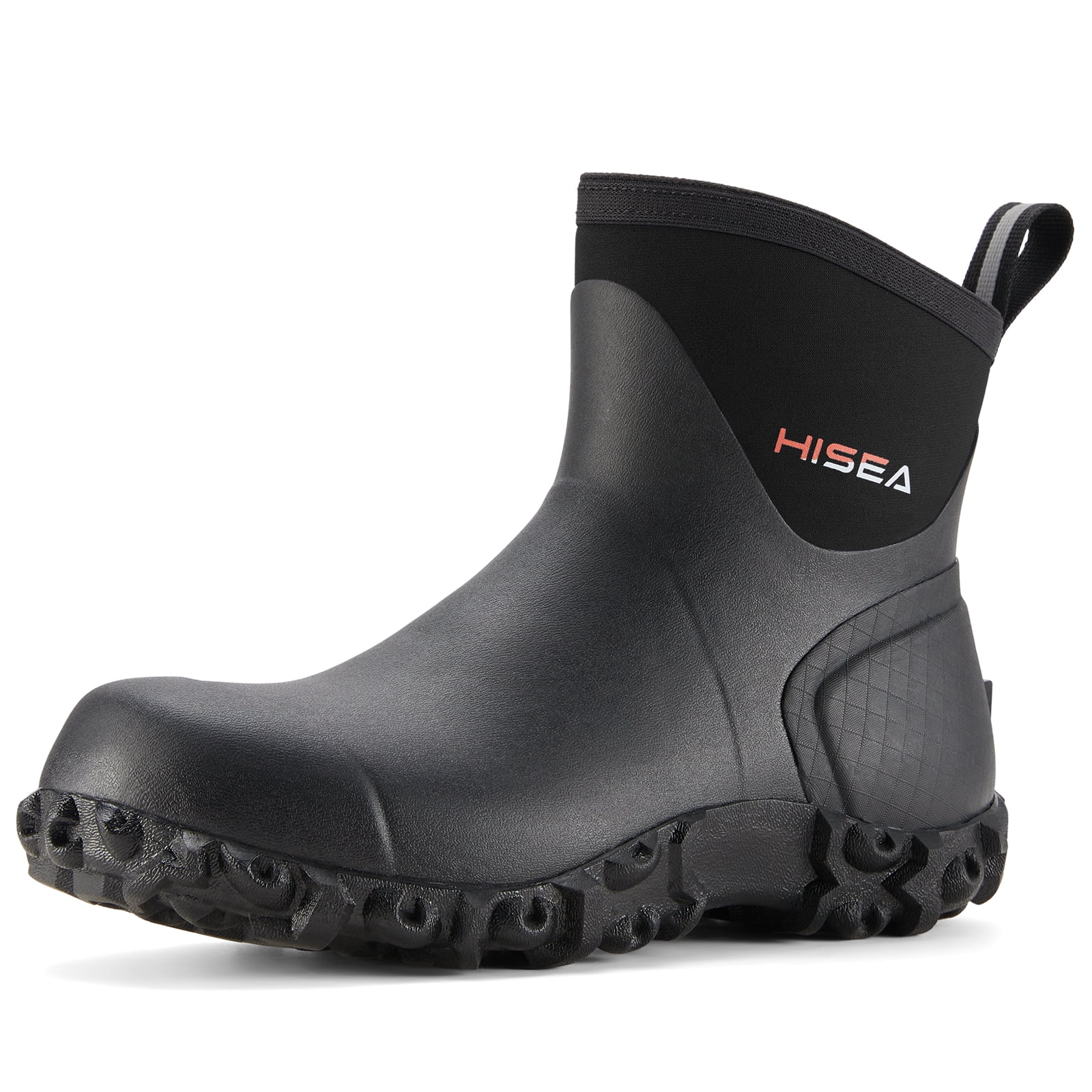 HISEA Men's Rubber Rain Boots Waterproof Outdoor Ankle Mud Boots Black ...
