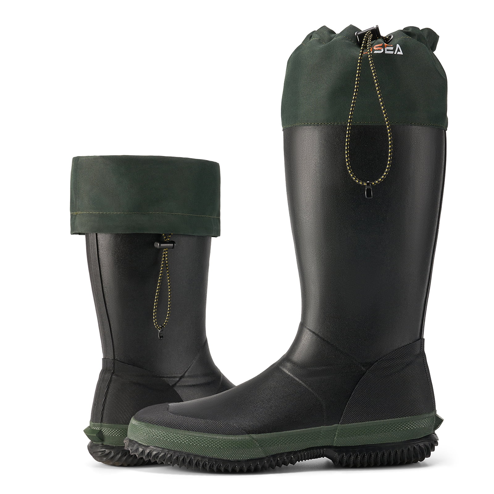 HISEA Men’s Rubber Rain Boots with Adjustable Closure for Men, Green ...