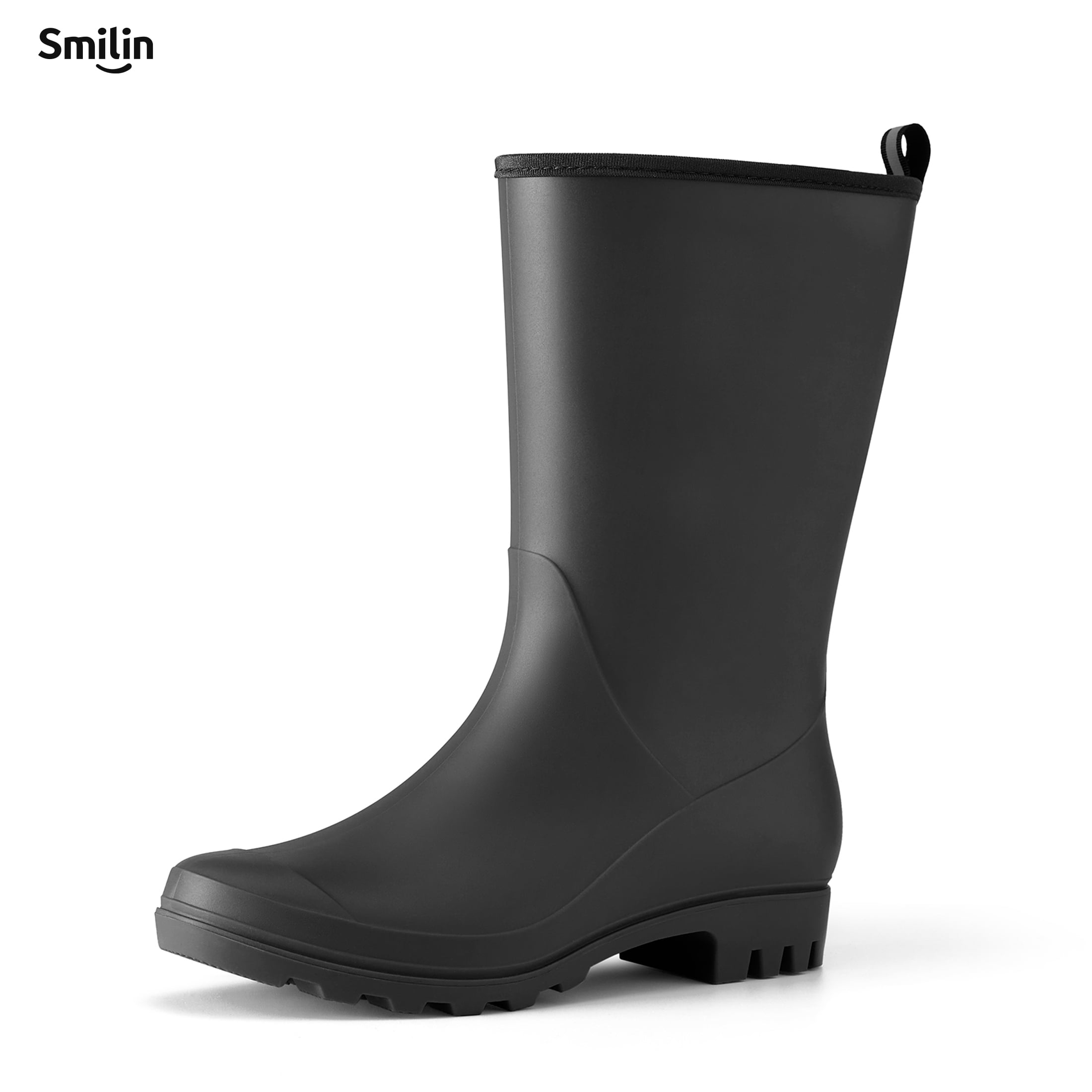 SMILIN Rubber Wide Calf Rain Boots for Women, Black, Size 8 - Walmart.com