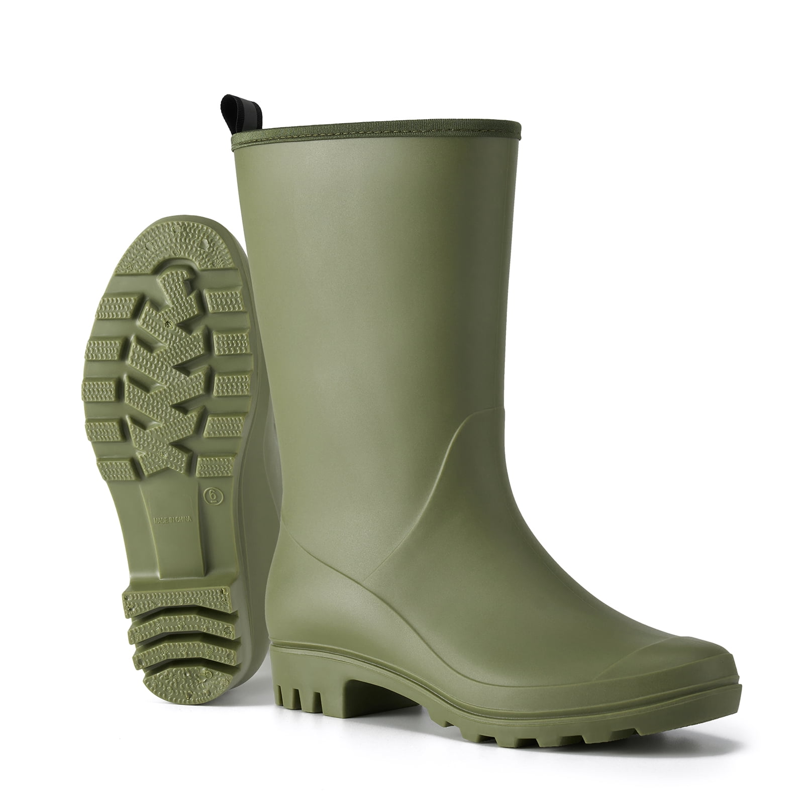 HISEA Rubber Wide Calf Rain Boots for Women, Olive Green, Size 9.5 ...
