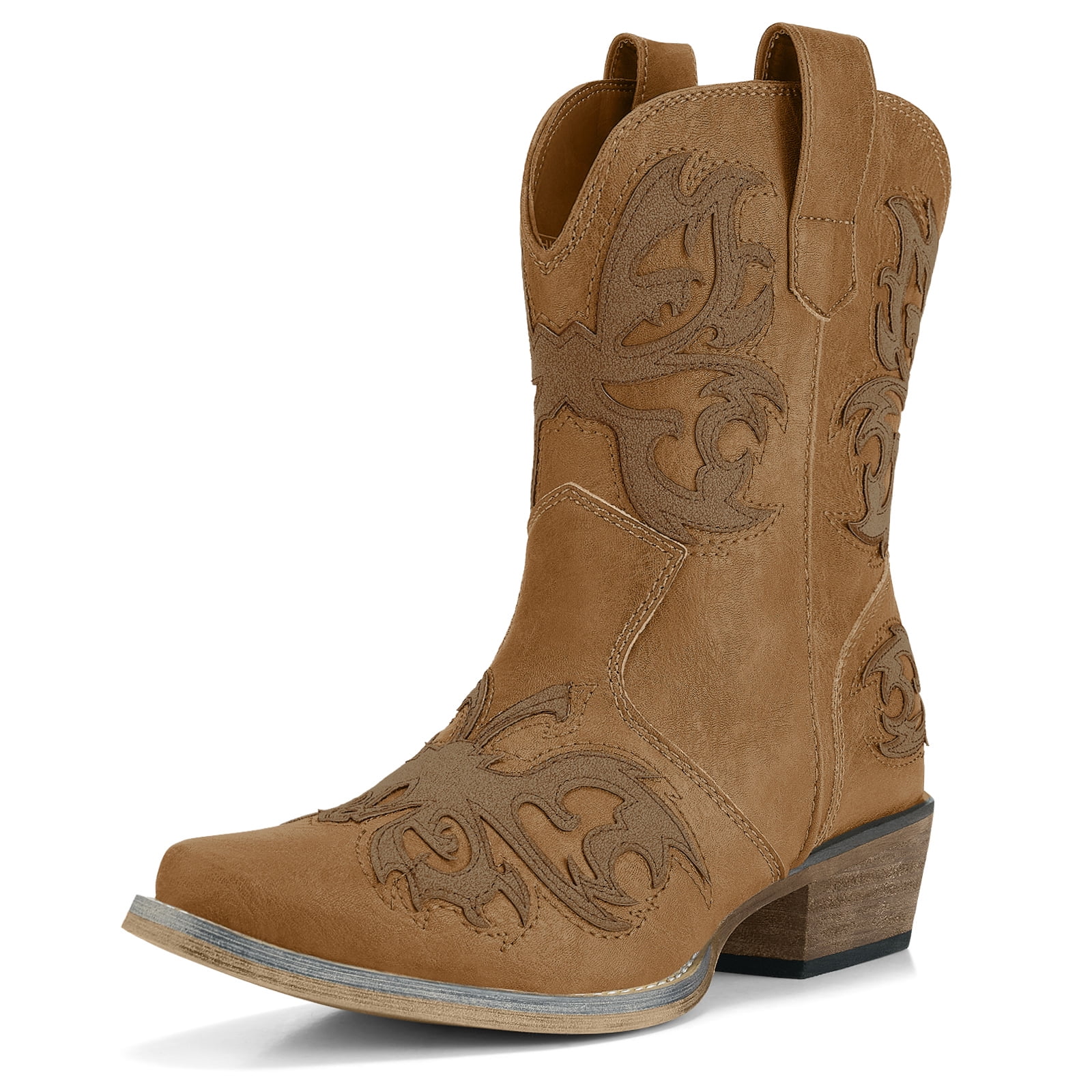 Rollda Women's Western Cowgirl Boots with Pull-Up Tabs Short Ladies ...