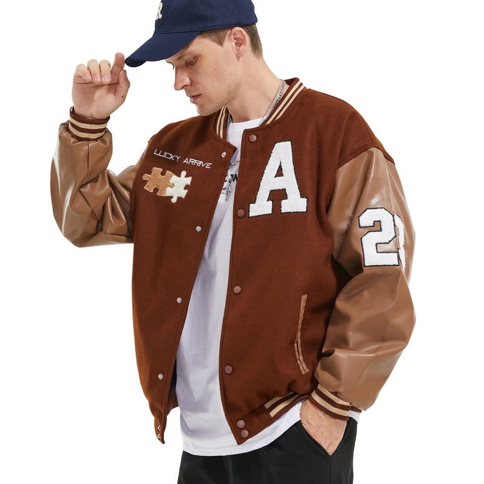 HISITOSA Mens Varsity College Jacket Baseball Bomber Jacket Vintage ...