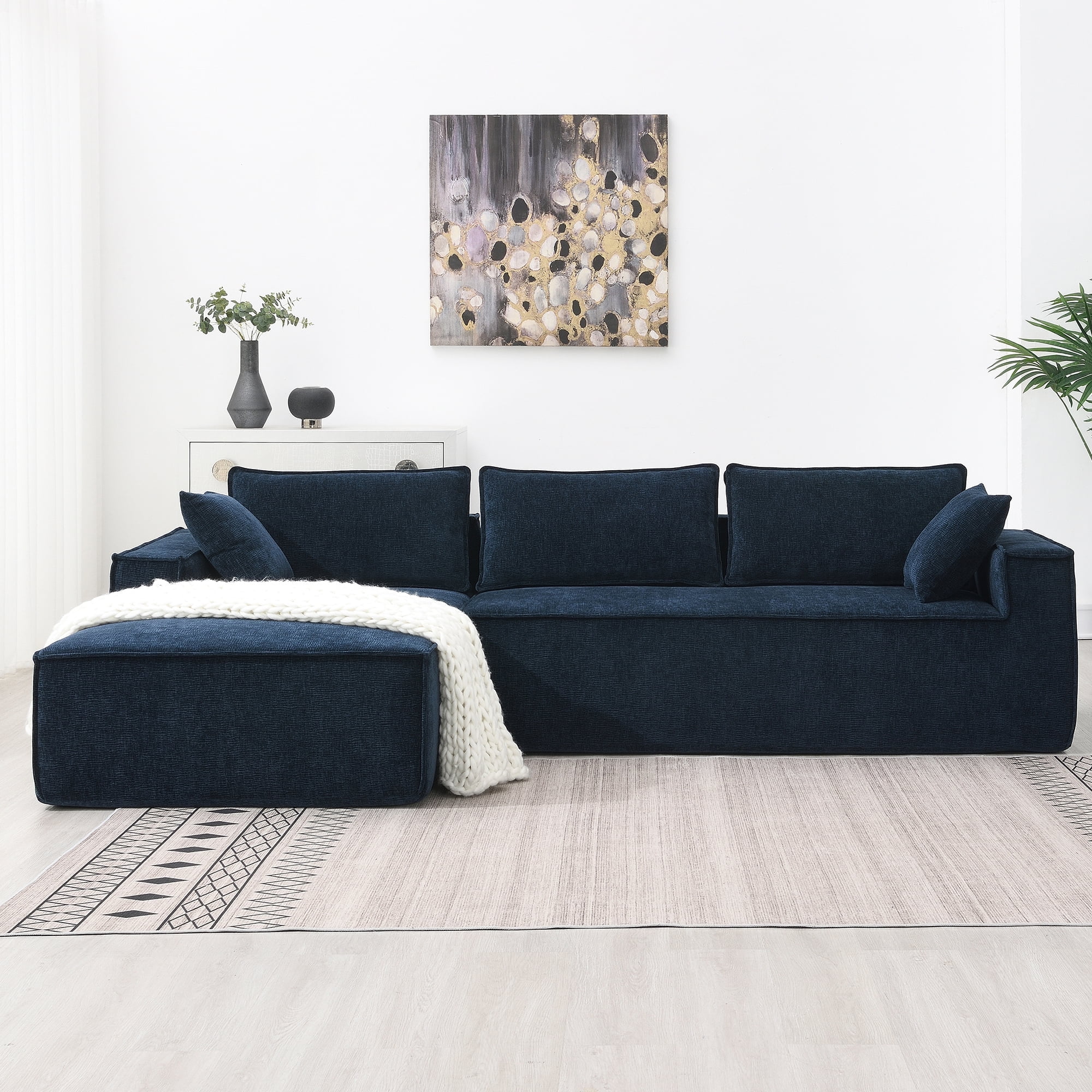HISKC 111.5" Chenille Modular Sectional Sofa，Memory Foam L Shaped Couch ...