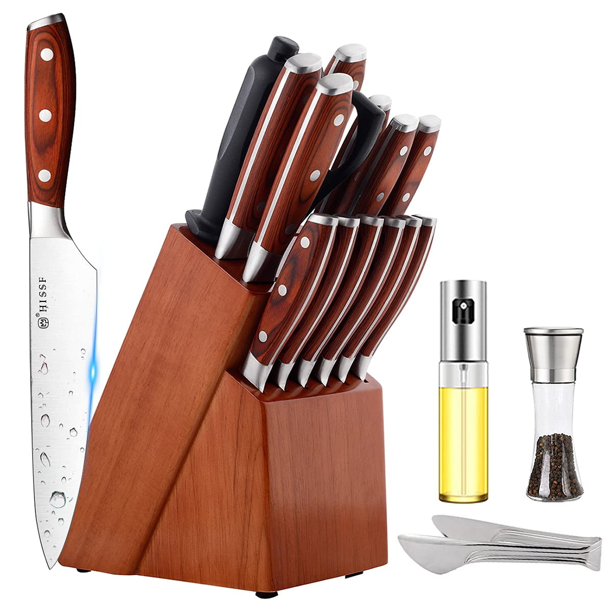 HISSF Kitchen Knife Set 18 Piece German High Carbon Stainless Steel ...