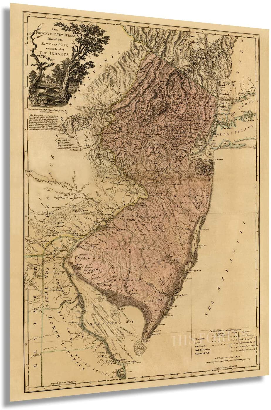 HISTORIX 1777 Map of New Jersey State Vintage Poster Wall Art Print, 18 ...