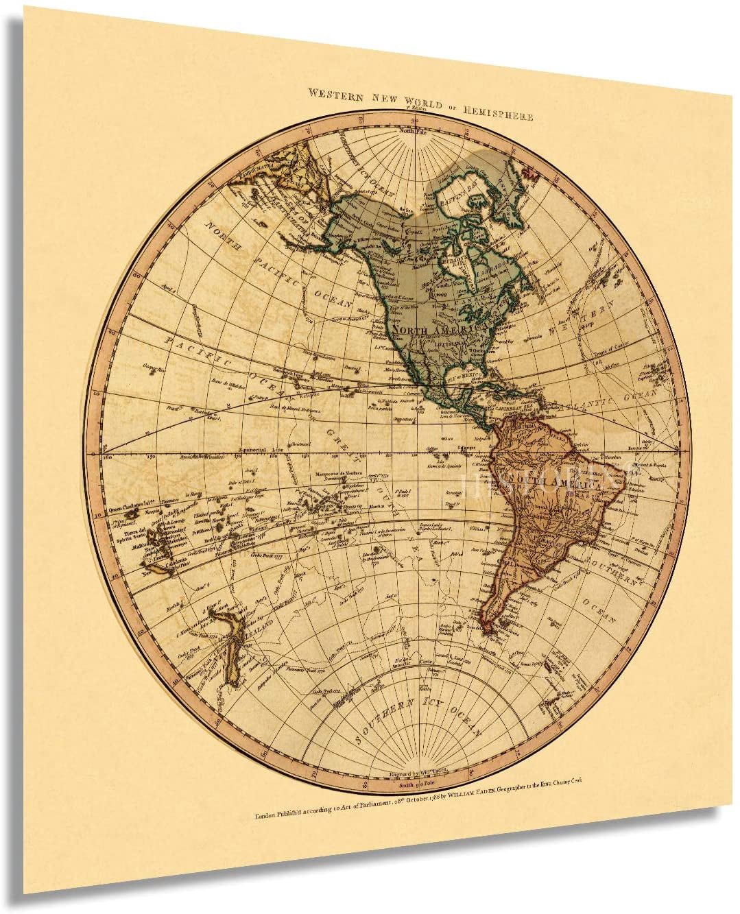 HISTORIX 1786 Old World Western Hemisphere Vintage Map Poster Wall Art ...